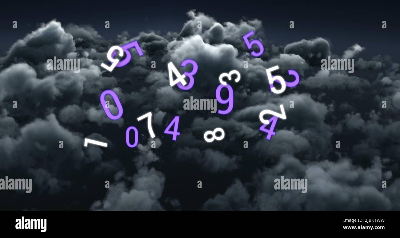 Image of numbers changing over stormy clouds in background Stock Photo ...