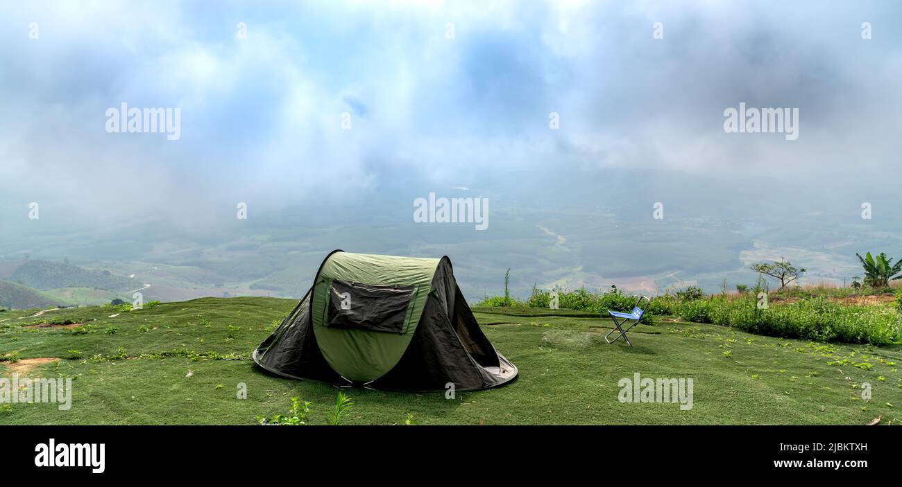 Tent camping on the top of the mountain. Concepts for freedom and ...