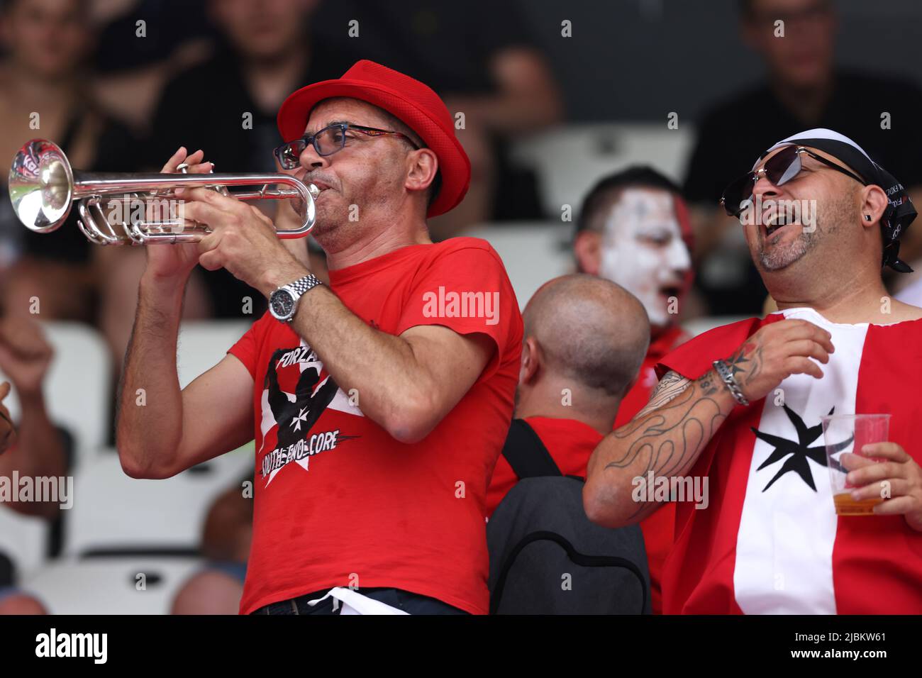 Serravalle, Italy, 5th June 2022. Malta fans bet behind their team ...
