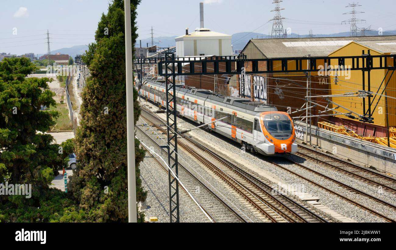 Tracks and catenaries in the Zona Franca of Barcelona, Catalunya, Spain ...