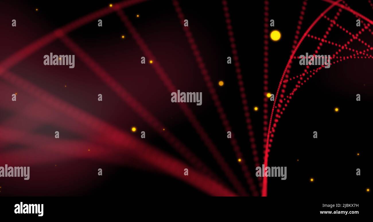 Digital image of multiple red particles forming a dna structure against ...