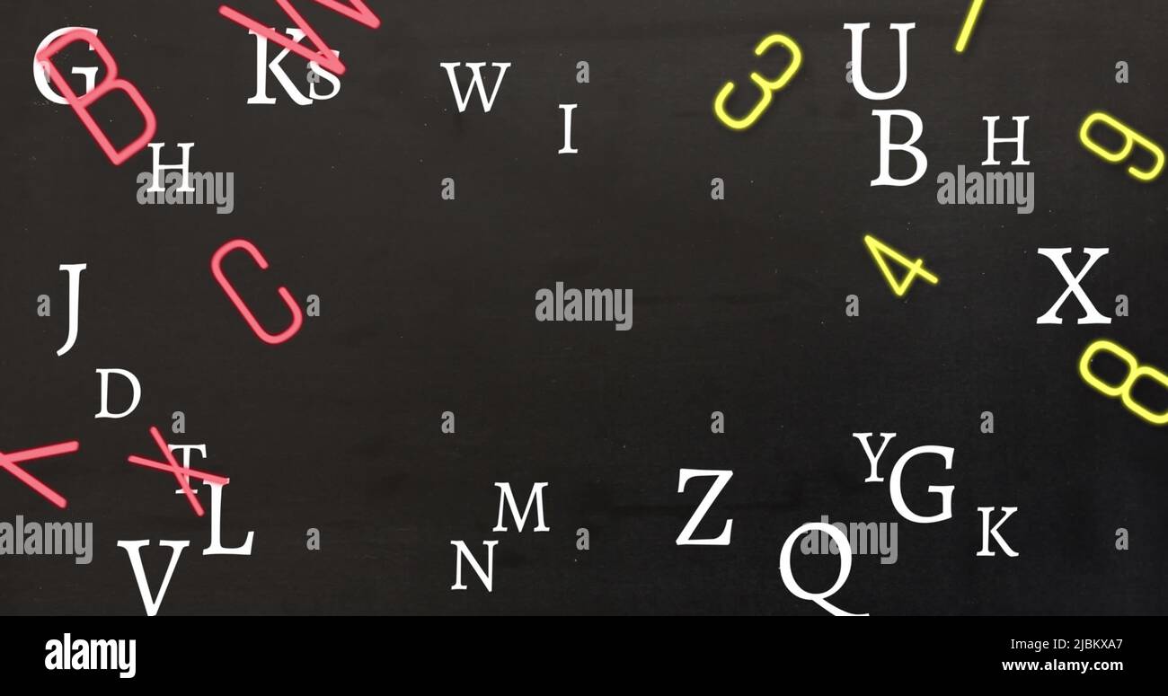 Image of numbers and letters over black background Stock Photo - Alamy