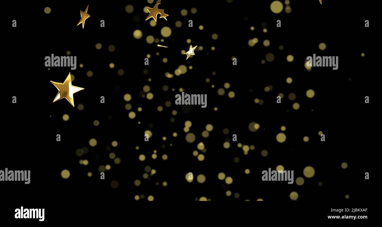 Image of stars floating over light spots on black background Stock ...