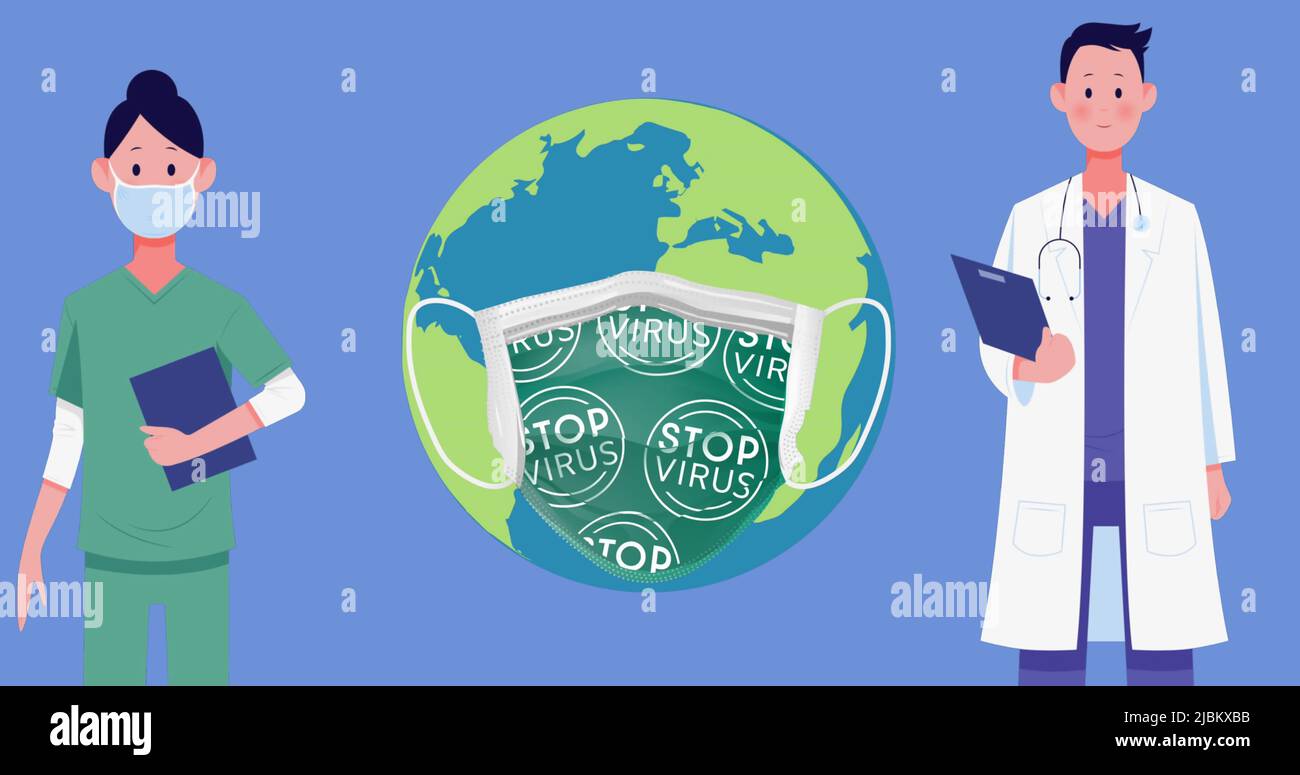 Image of doctors and globe wearing face mask Stock Photo - Alamy