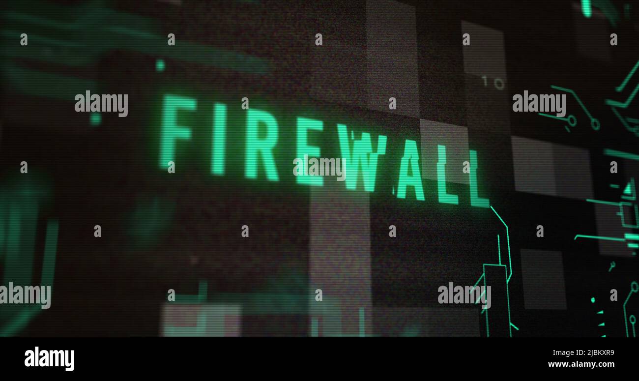 Image of firewall over green integrated circuit on black background ...