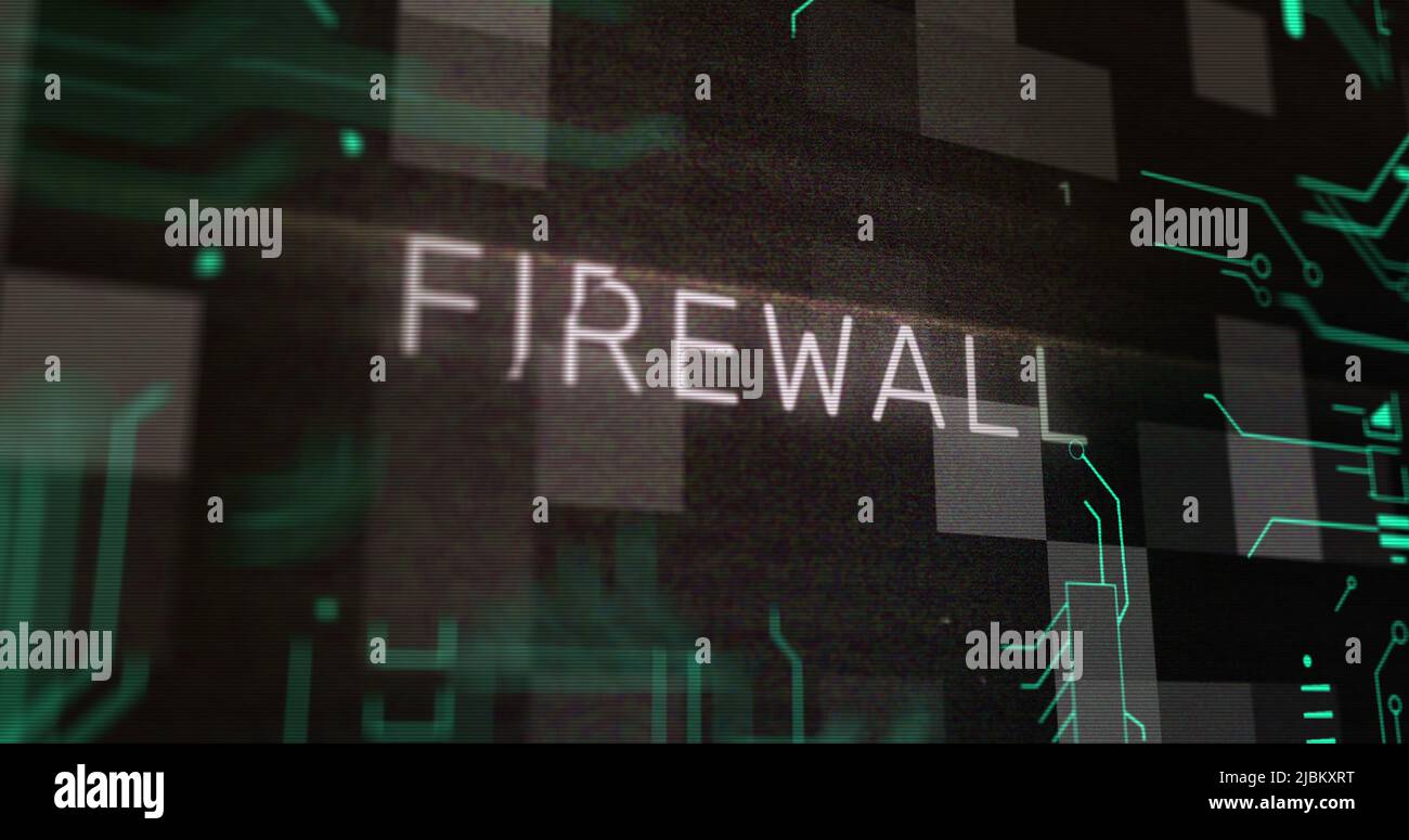 Image of firewall over green integrated circuit on black background ...