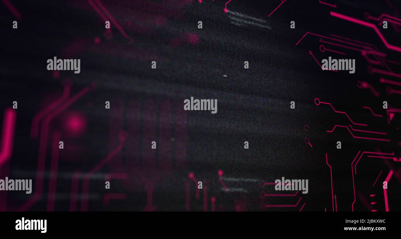 Image of data processing and red integrated circuit on black background ...