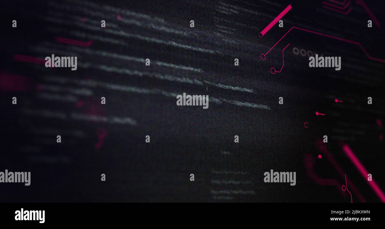 Image of data processing and red integrated circuit on black background ...