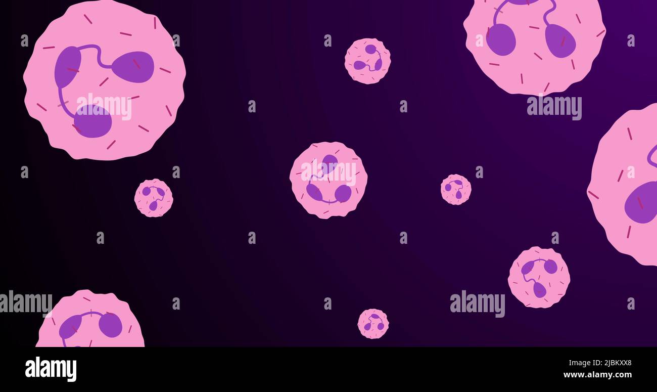 Image of pink and violet cells moving on dark violet background Stock ...