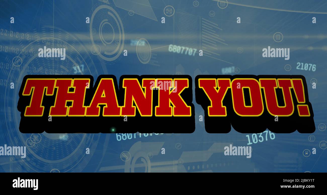 Image of thank you text and data processing on blue background Stock ...