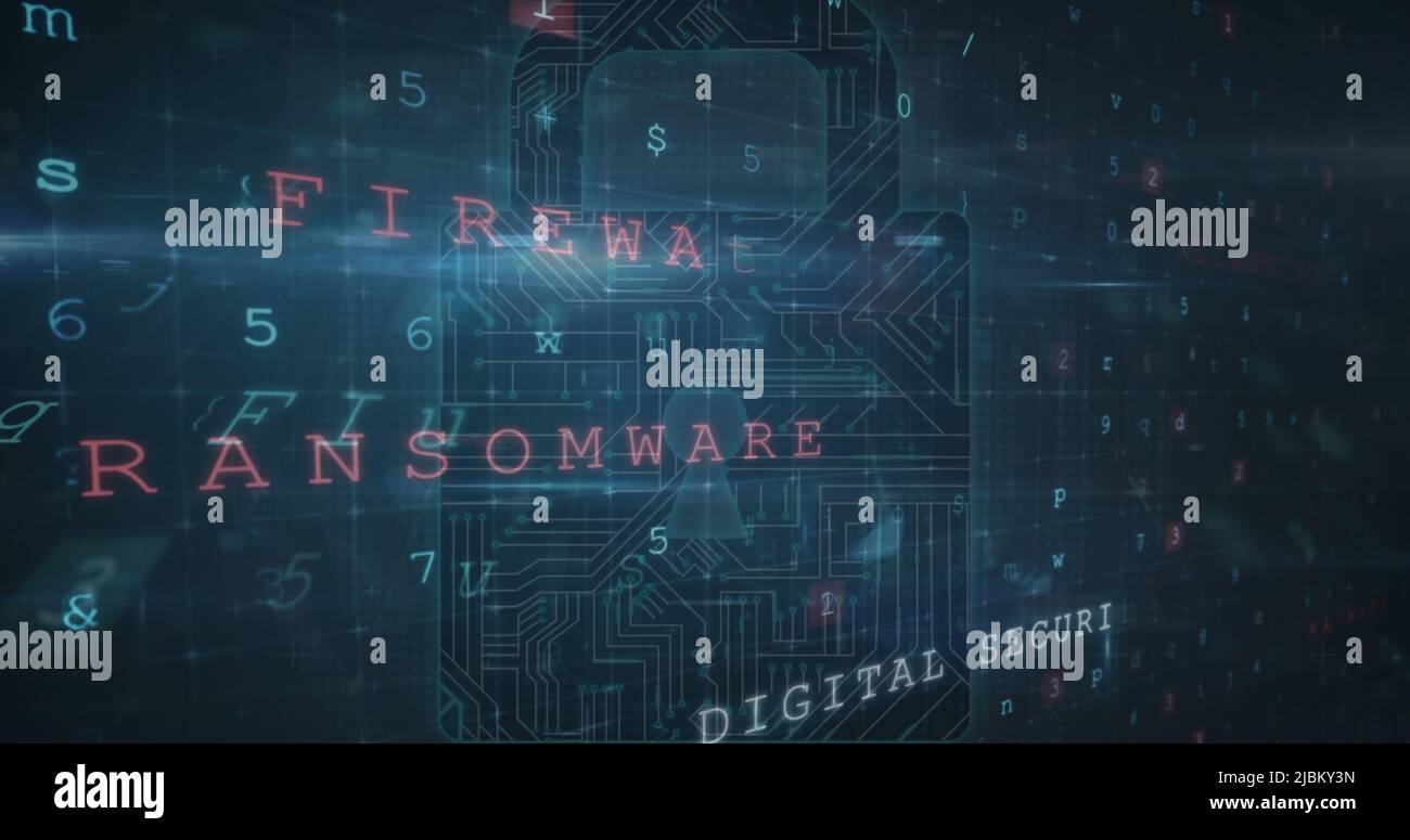 Image of security padlock and data processing over navy background ...