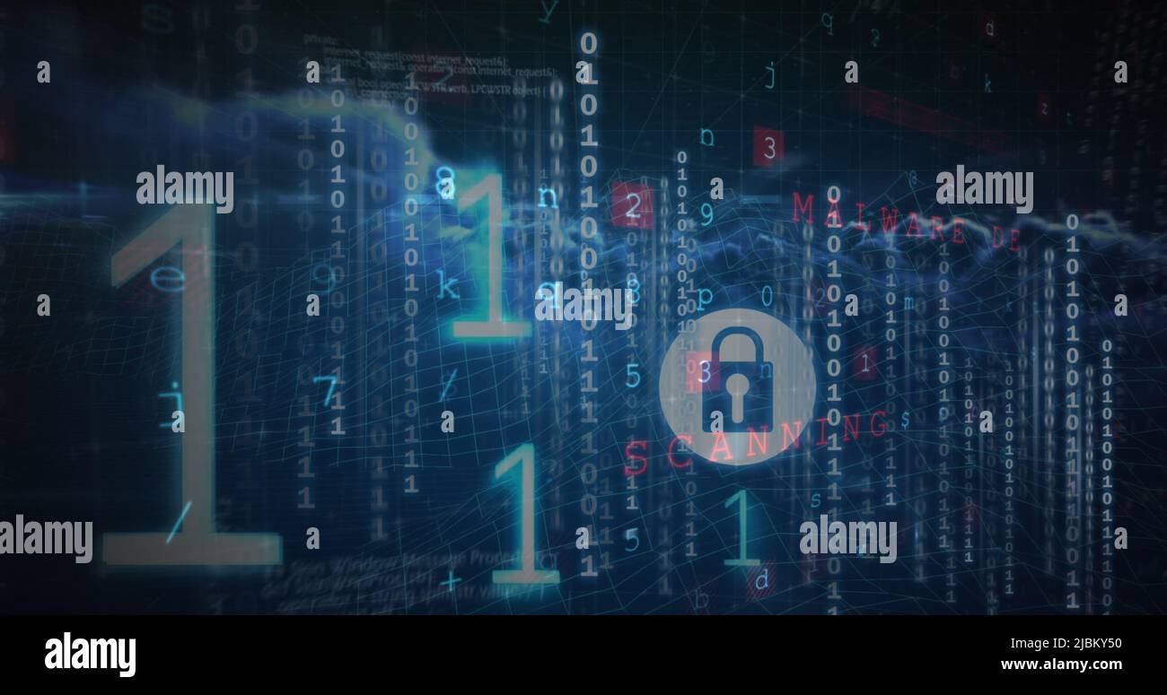 Image of security padlock and data processing over black background ...