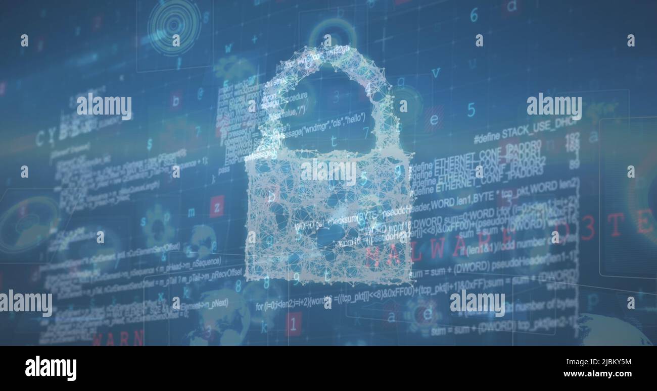 Image of security padlock over data processing on dark background Stock ...