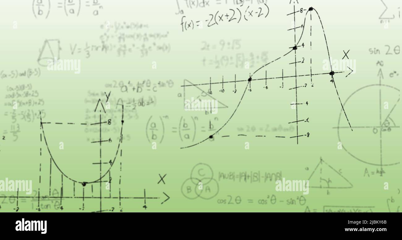 Image of mathematical equations on green background Stock Photo - Alamy