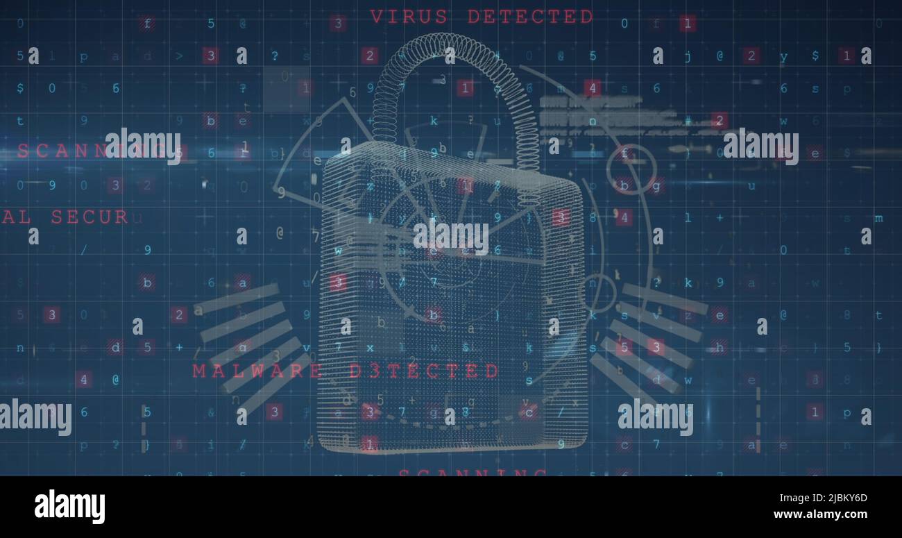 Image of security padlock over data processing on dark background Stock ...