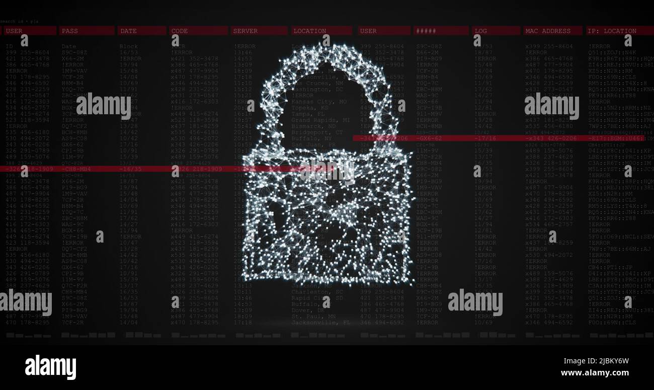 Image of security padlock over data processing on dark background Stock ...