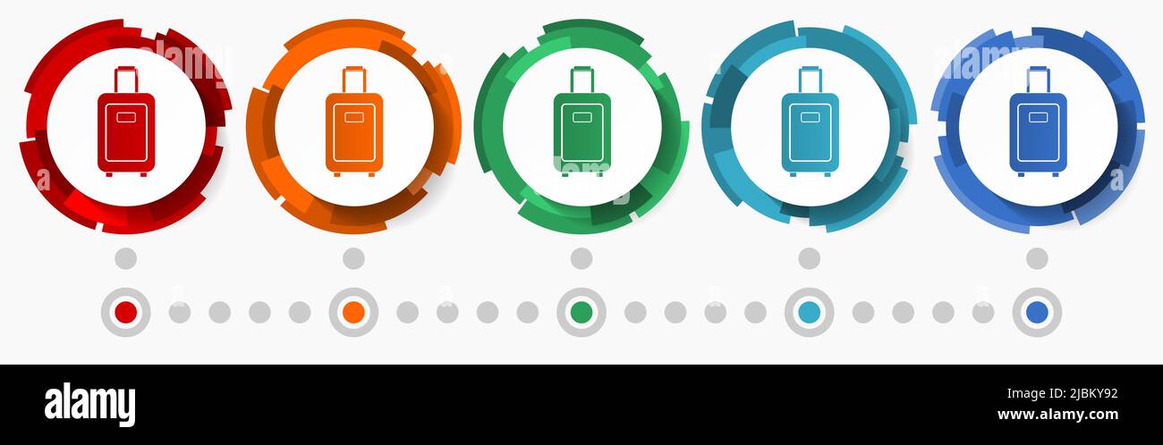 Travel suitcase concept vector icon set, flat design pointers ...