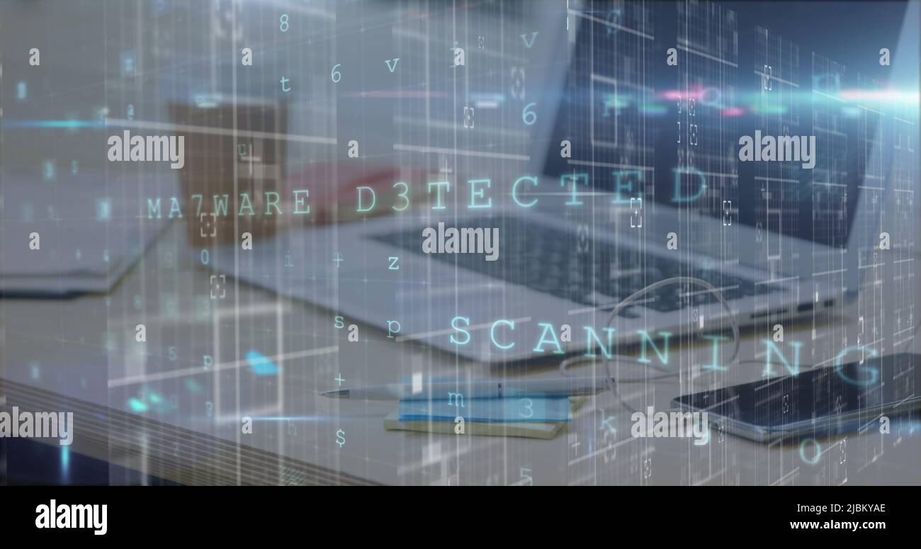 Image of cyber attack warning and data processing over laptop Stock Photo - Alamy