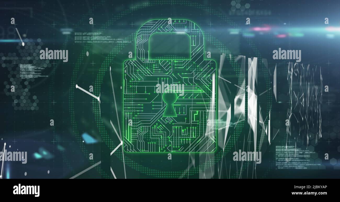 Image of digital files, online security padlock and data processing Stock Photo - Alamy