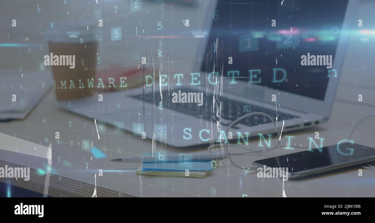 Image of cyber attack warning and data processing over laptop Stock Photo - Alamy