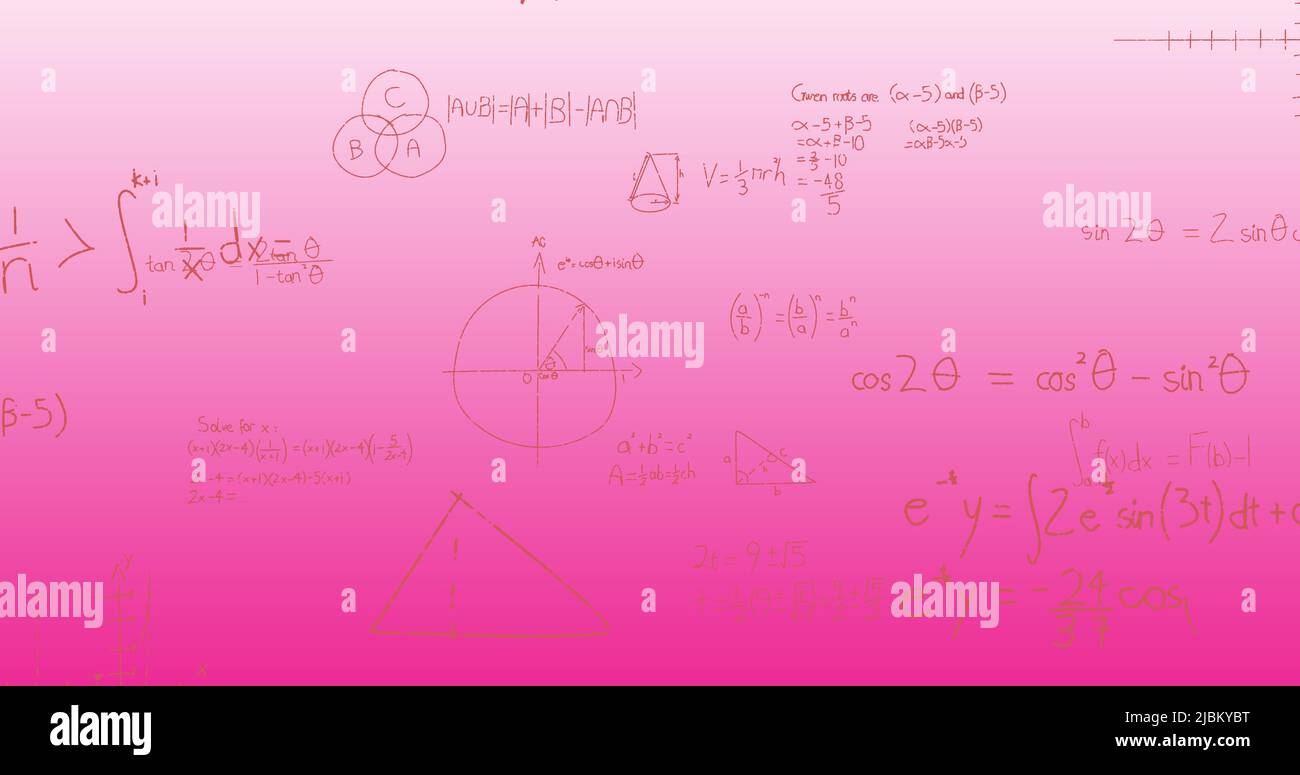 Image of mathematical equations on pink background Stock Photo - Alamy