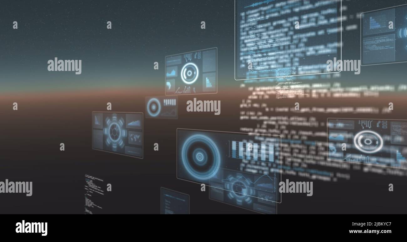 Image of screens with scopes scanning and data processing Stock Photo - Alamy