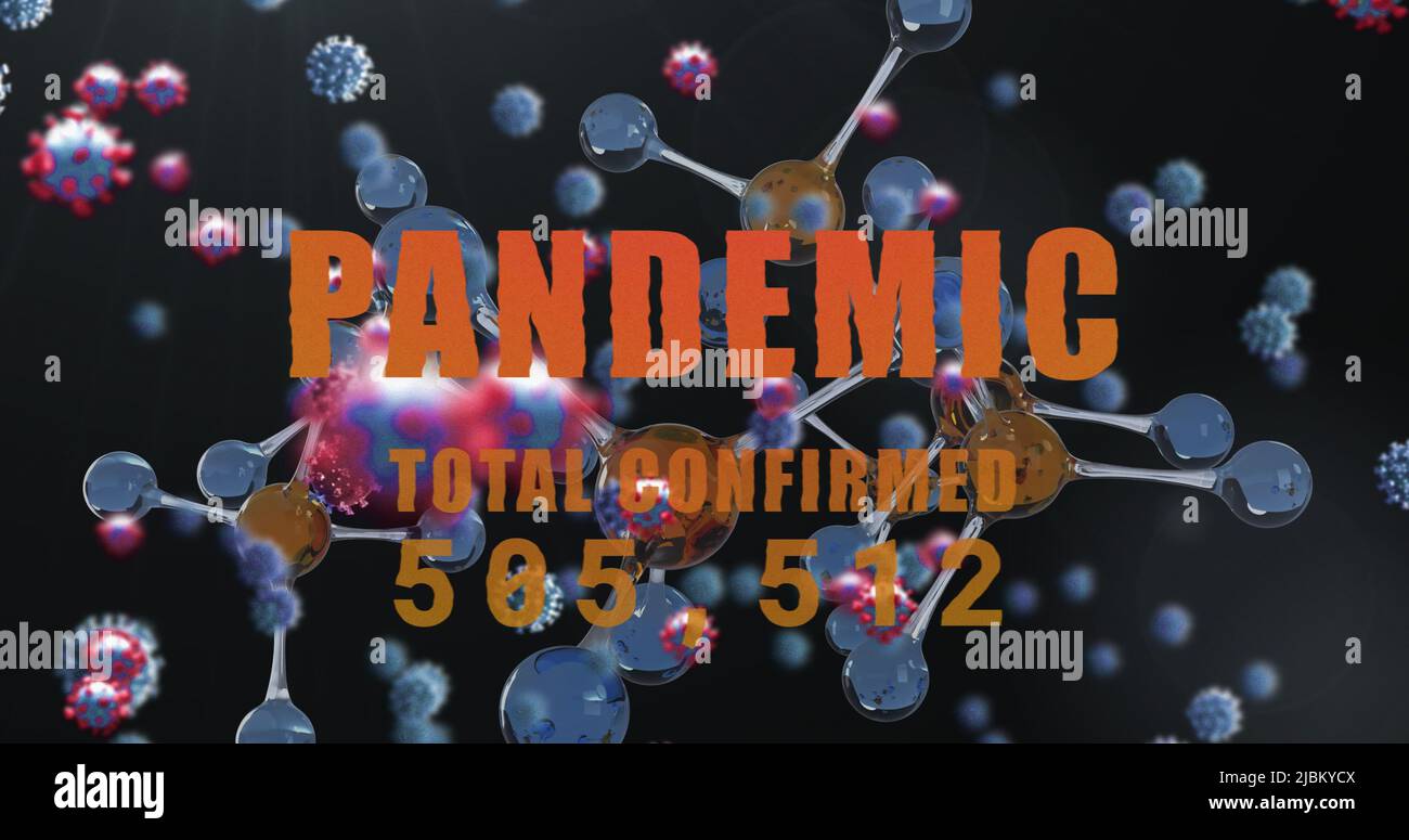 Image of virus cells over shapes and pandemic text Stock Photo - Alamy