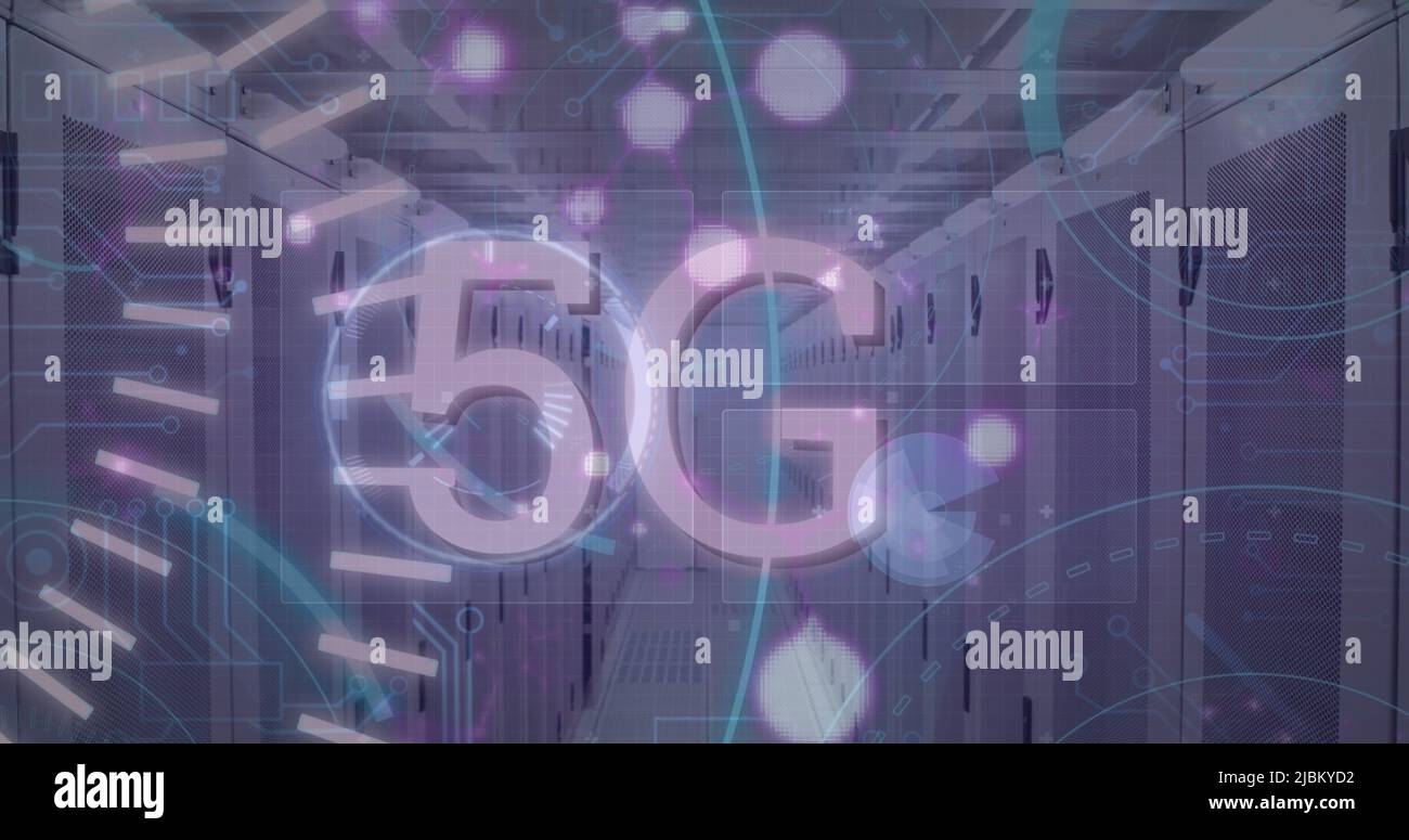 Image of data processing and scope scanning with 5g text over server room Stock Photo - Alamy