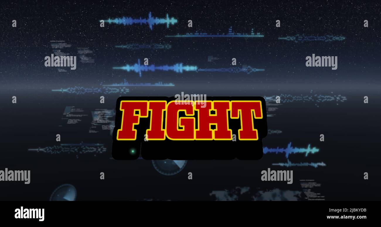 Image of fight text and data processing on black background Stock Photo ...
