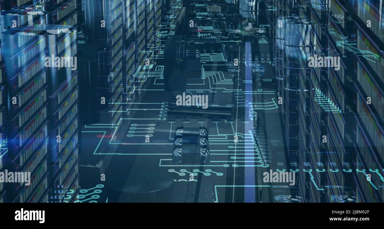 Image of data processing on circuit board over computer servers Stock Photo - Alamy