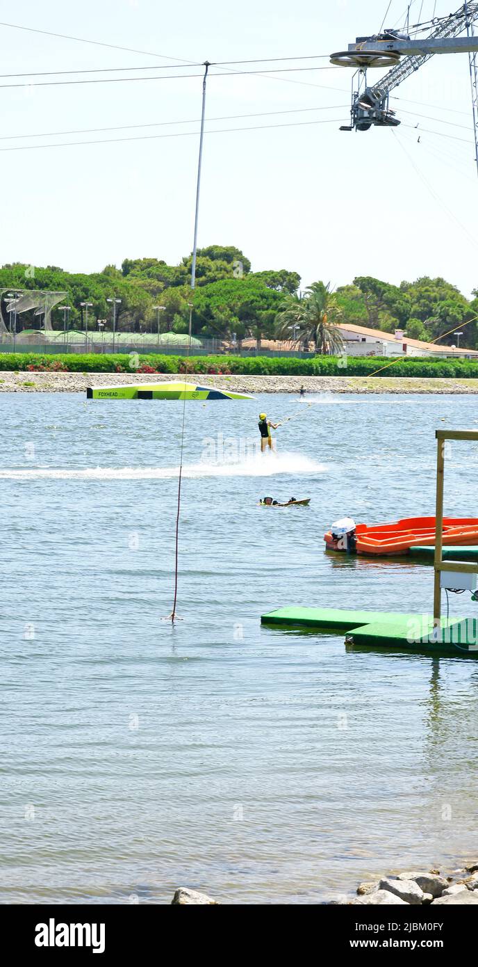 Cable skiing on the Olympic Canal in Castelldefels, Barcelona ...