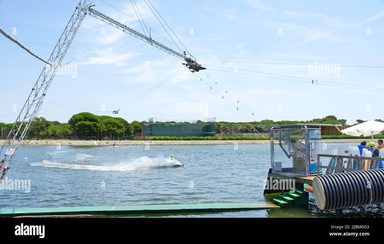 Cable skiing on the Olympic Canal in Castelldefels, Barcelona ...
