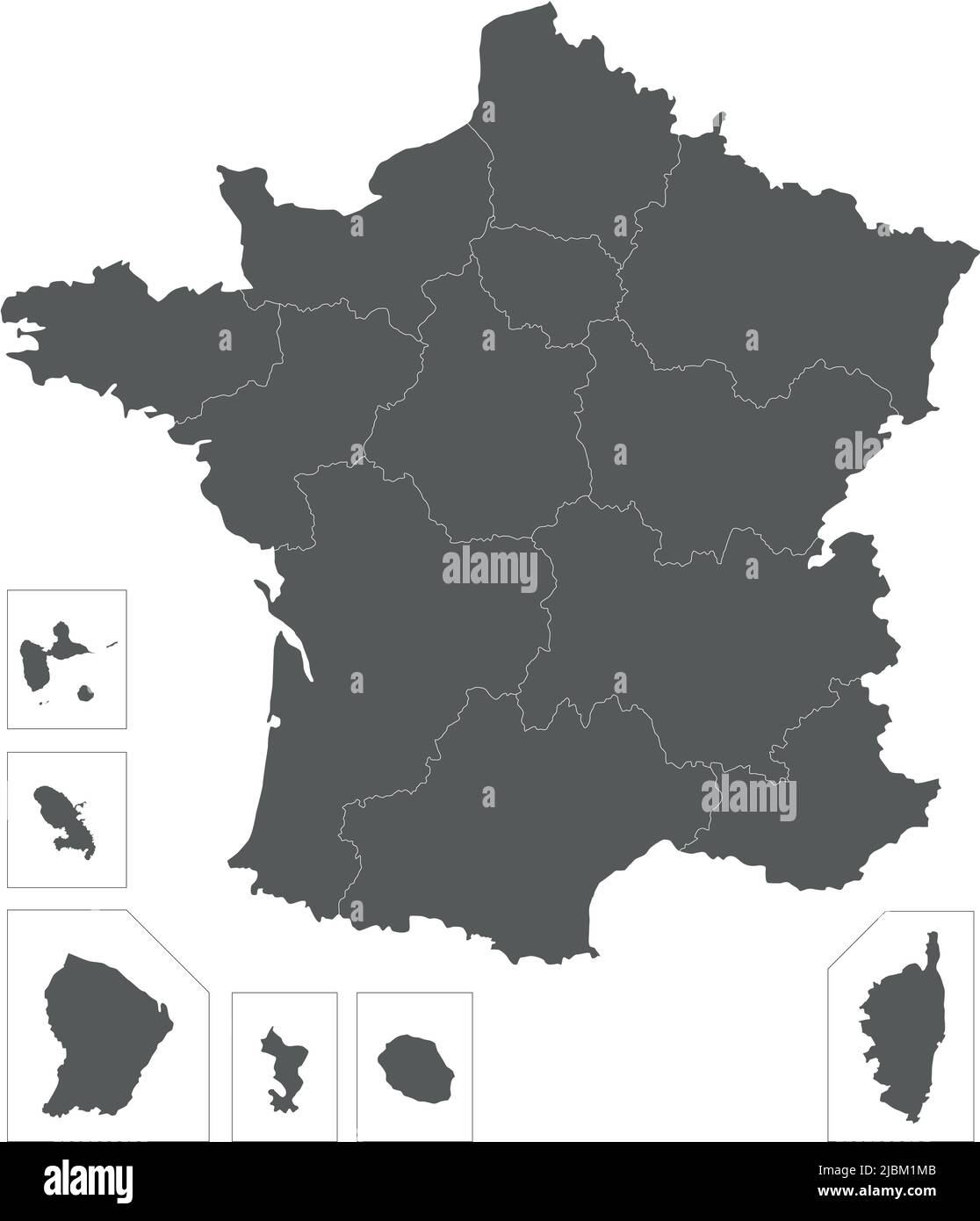 Vector blank map of France with regions and territories and ...