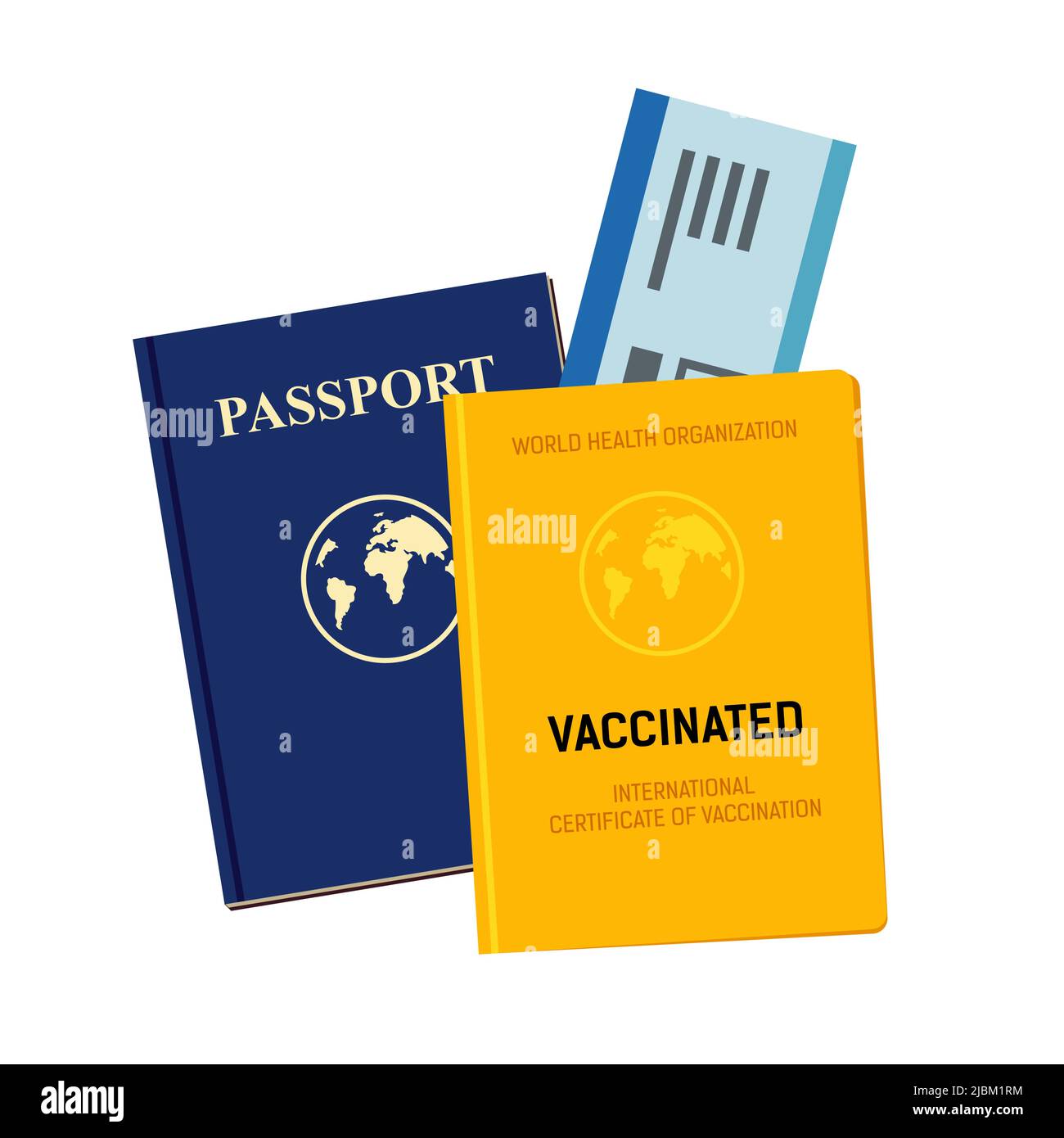 Immune certificate and international passport with air ticket. Vaccine ...