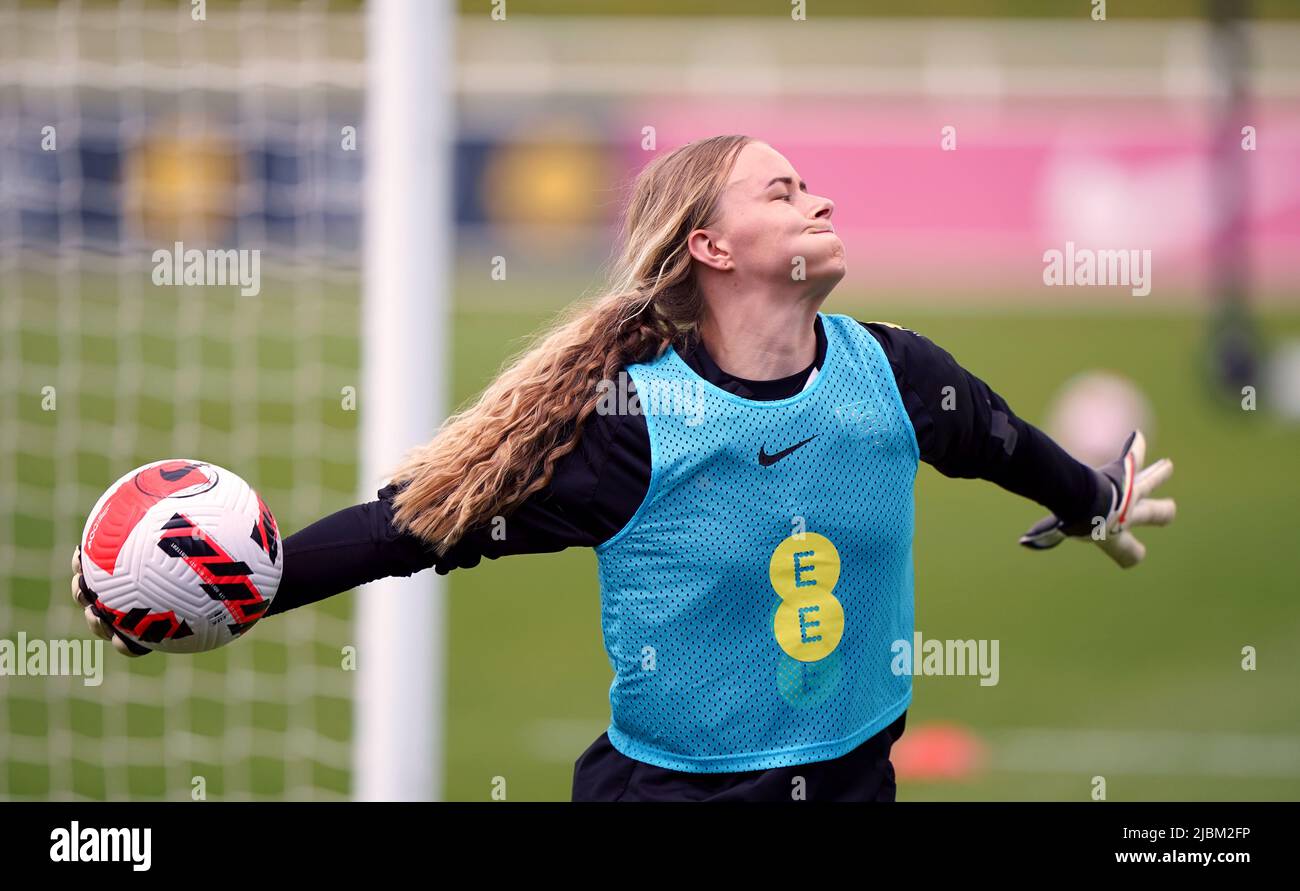 England goalkeeper Hannah Hampton during a training session at St George's Park, Burton-upon ...