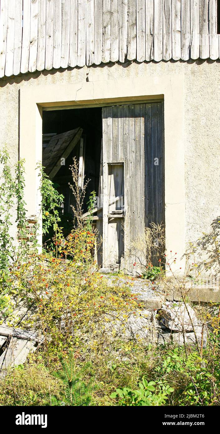 Ruined house in the old station of Canfranc in the province of Huesca ...