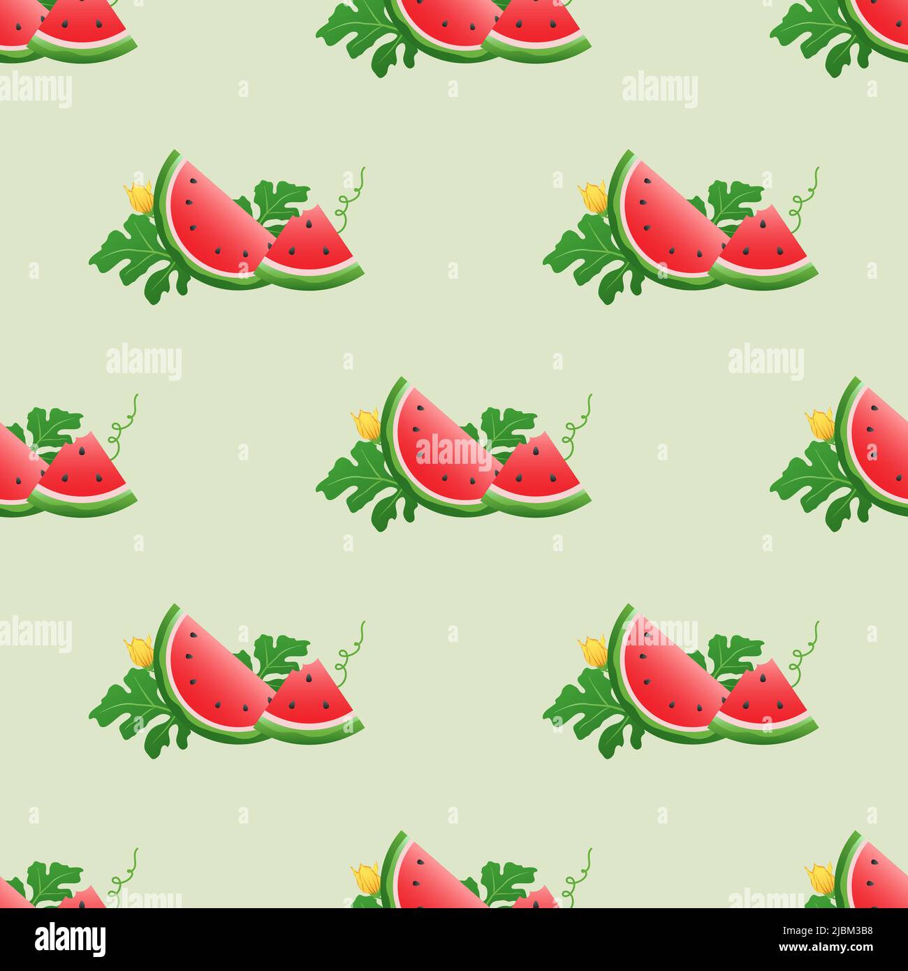Watermelon background and seamless pattern, flat design of green leaves ...