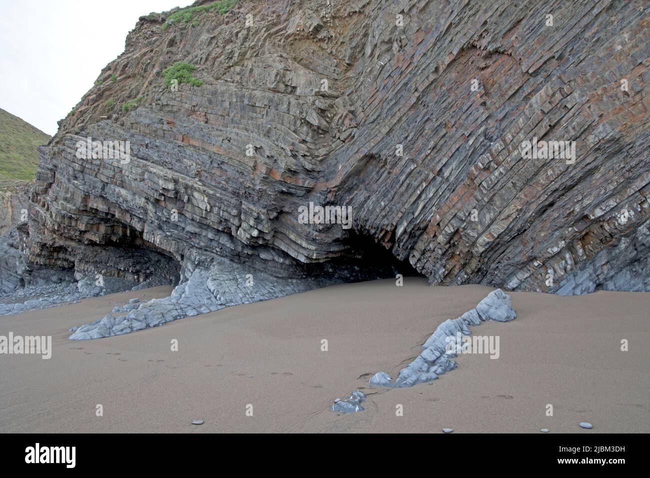 Dramatic faults and folds in cliffs at Welcombe Bay North Devon Stock ...
