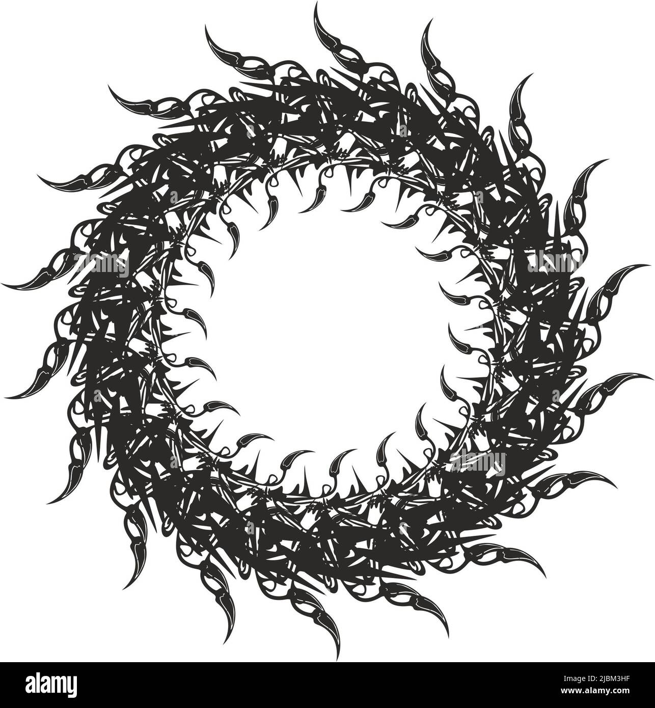 Black-white floral frame for holidays or events. Decorative circle ...