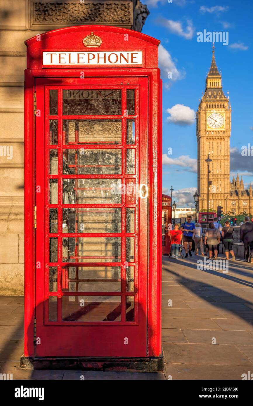 Red Phone Booths against famous Big Ben in London, England, UK Stock ...