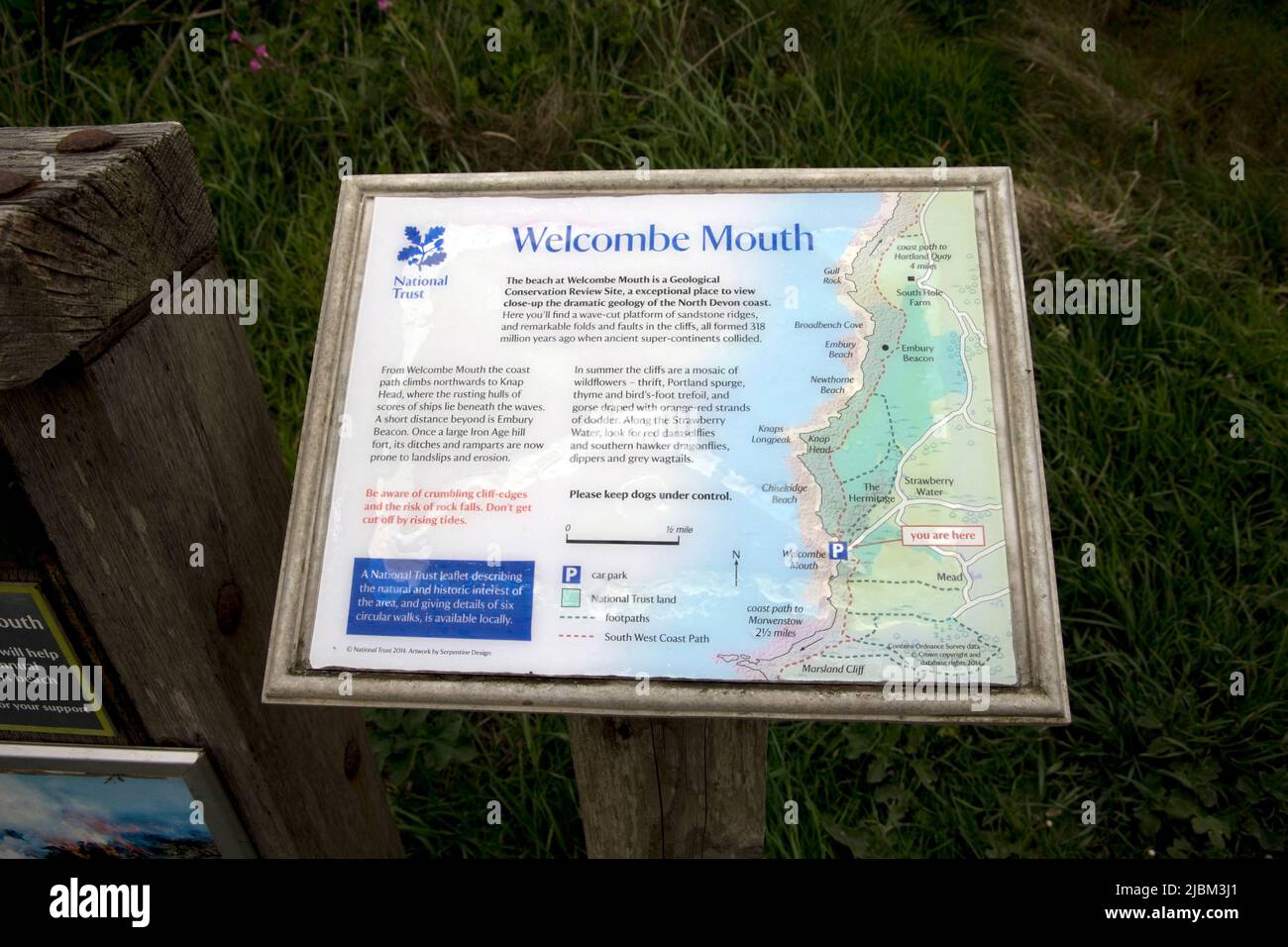 Information Board Welcombe Mouth North Devon Stock Photo - Alamy