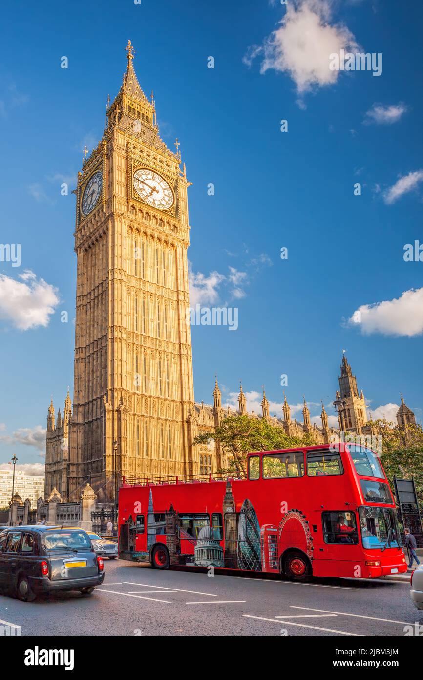 BIG BEN with DOUBLE DECKER BUS in London, England, UK Stock Photo - Alamy