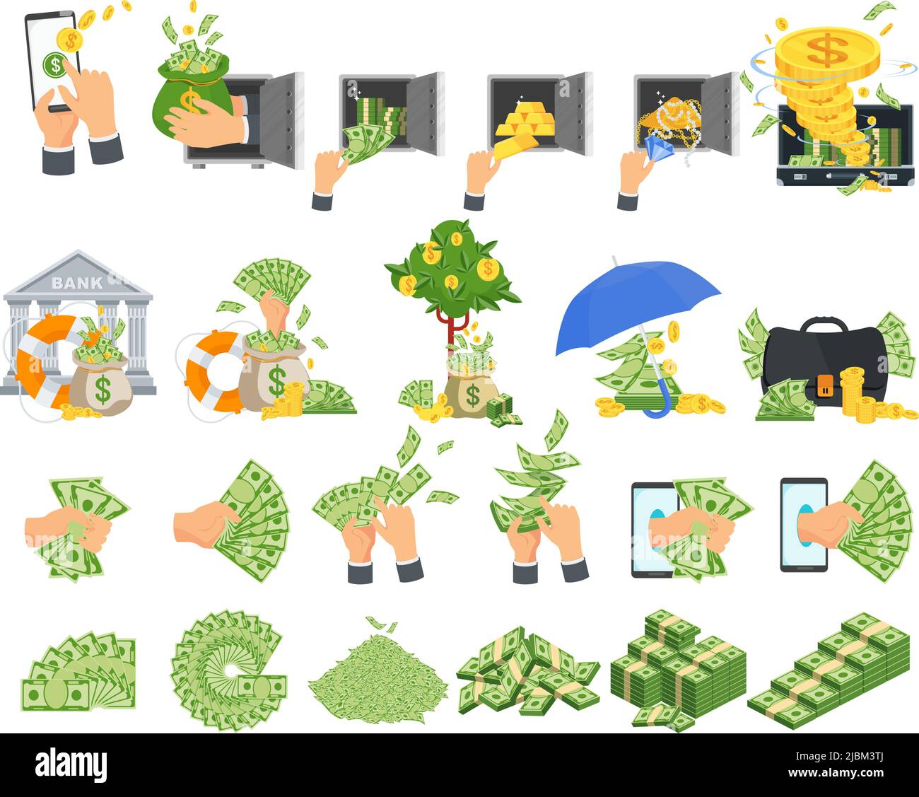 Financial banking service icons set. Flat vector cartoon illustration ...