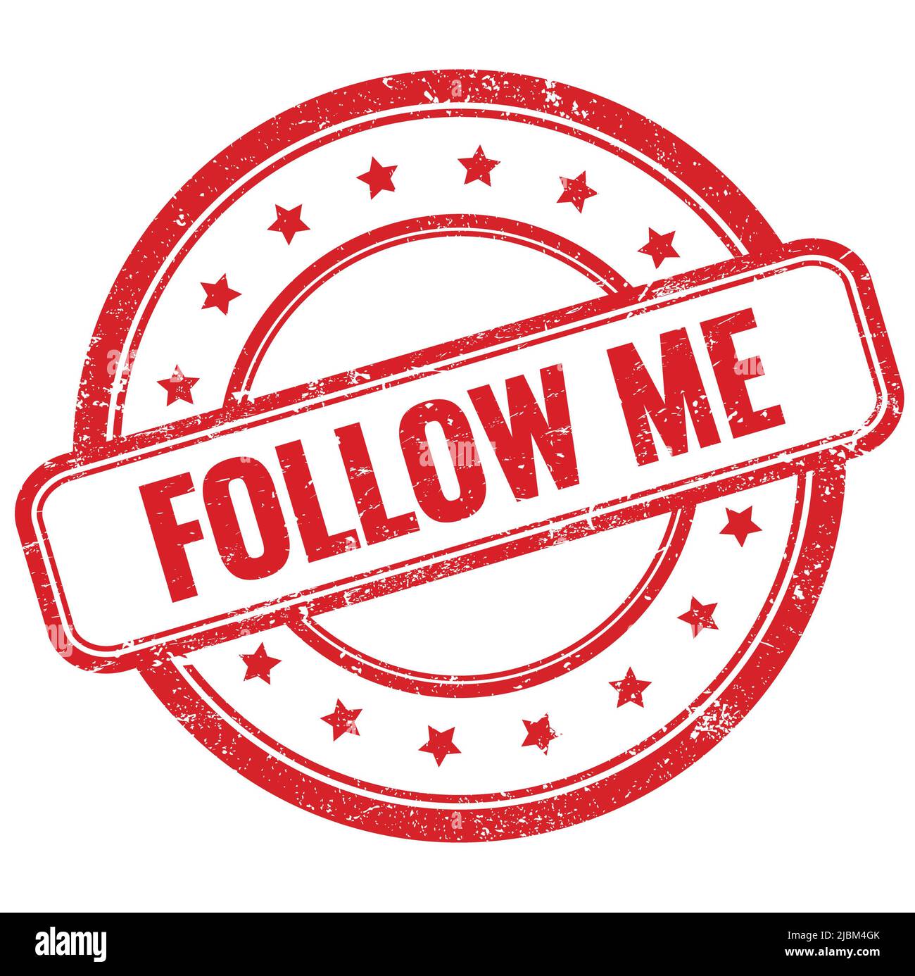FOLLOW ME text on red vintage grungy round rubber stamp Stock Photo - Alamy