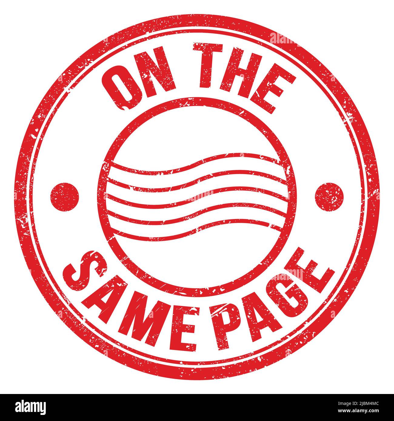 ON THE SAME PAGE text written on red round postal stamp sign Stock ...