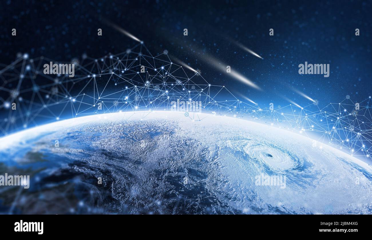 Global information network over the planet. Earth is surrounded by ...