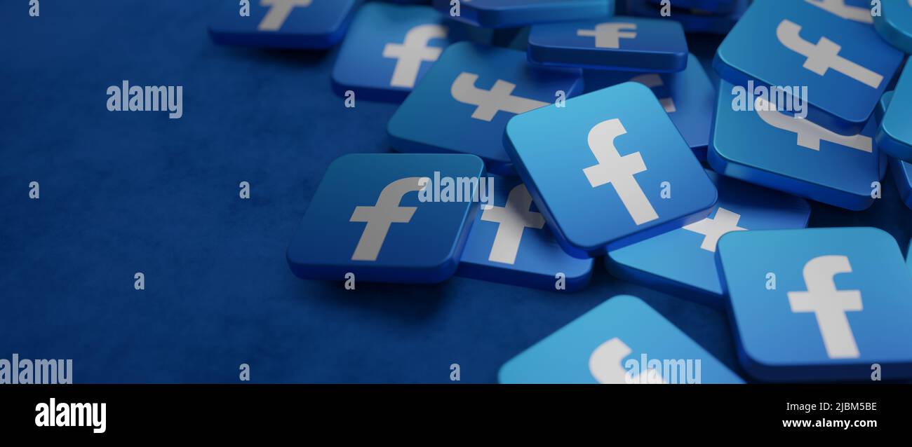 Facebook concept banner scattered tiles copyspace 3D Illustration Stock ...
