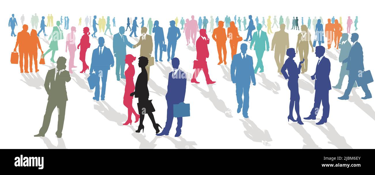 A large colorful group of people together, on white background ...