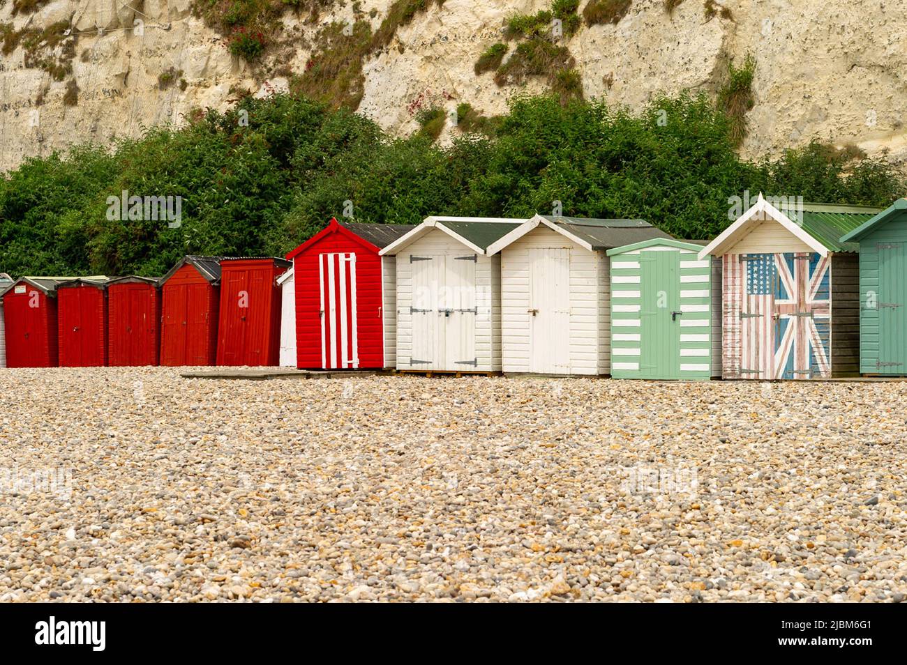 Beach Huts on the seafront at Beer, Devon, England Stock Photo - Alamy