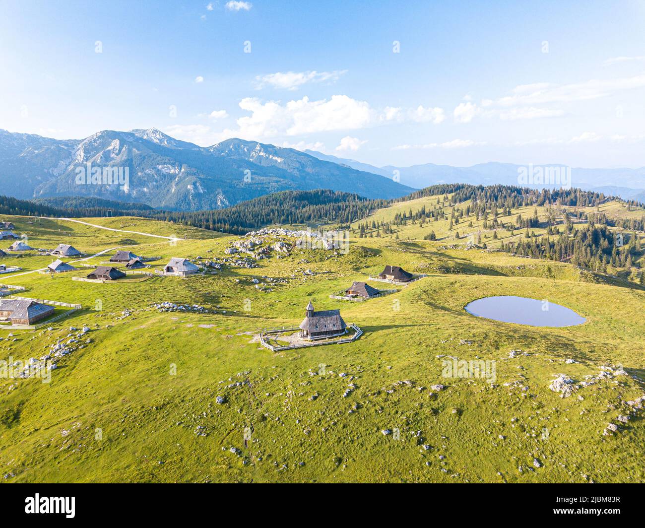 The beautiful view of the european alps with lush greens of alpine with ...